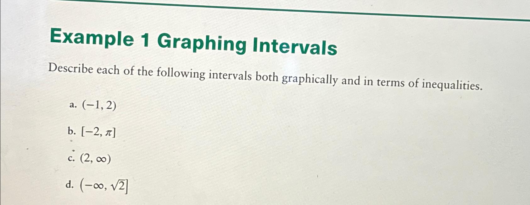 Solved Example 1 ﻿Graphing IntervalsDescribe each of the | Chegg.com