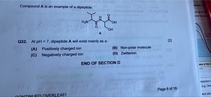 Solved Compound A is an example of a dipeptide: trat of up | Chegg.com