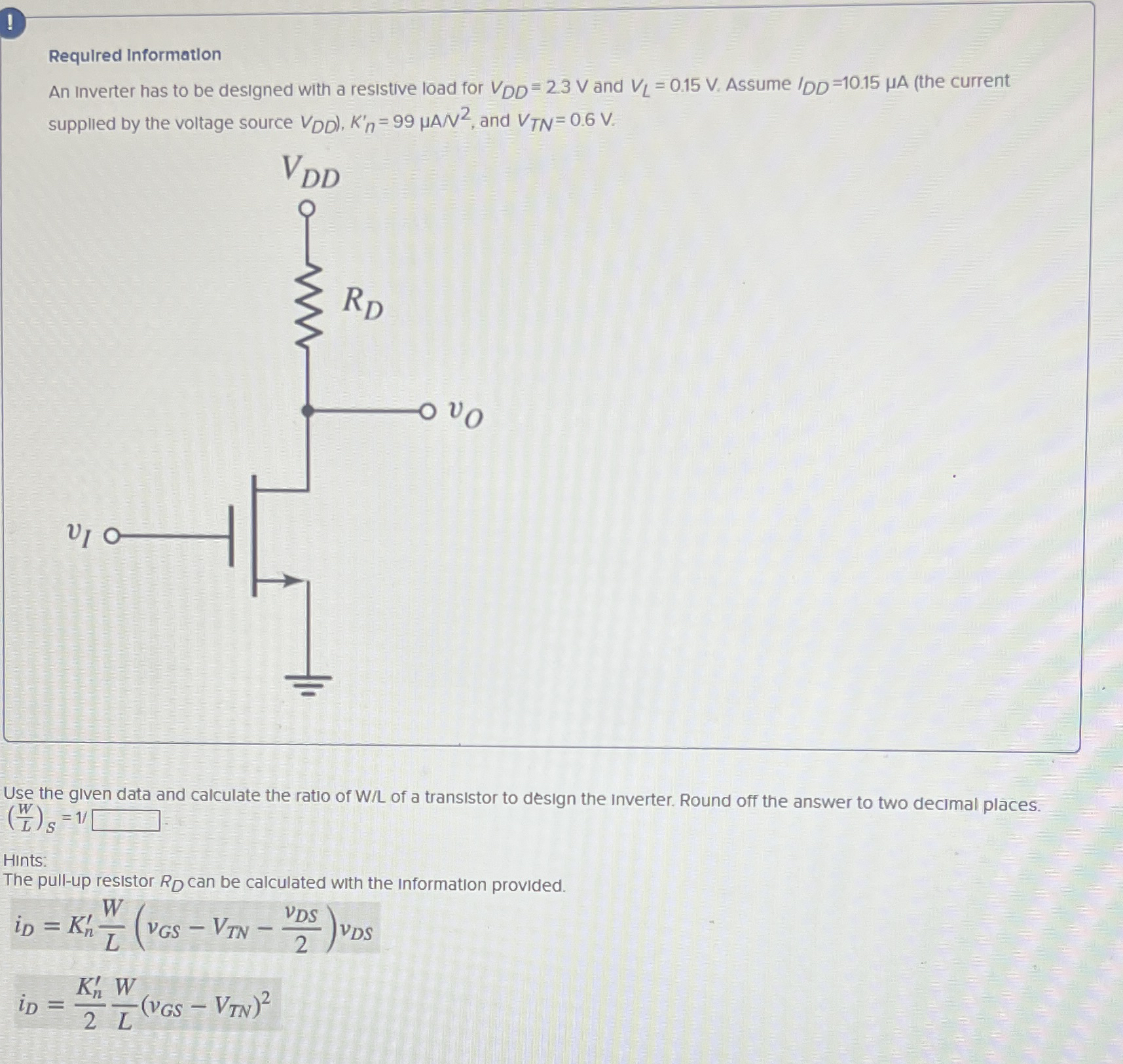 Solved !Required InformationAn Inverter has to be designed | Chegg.com