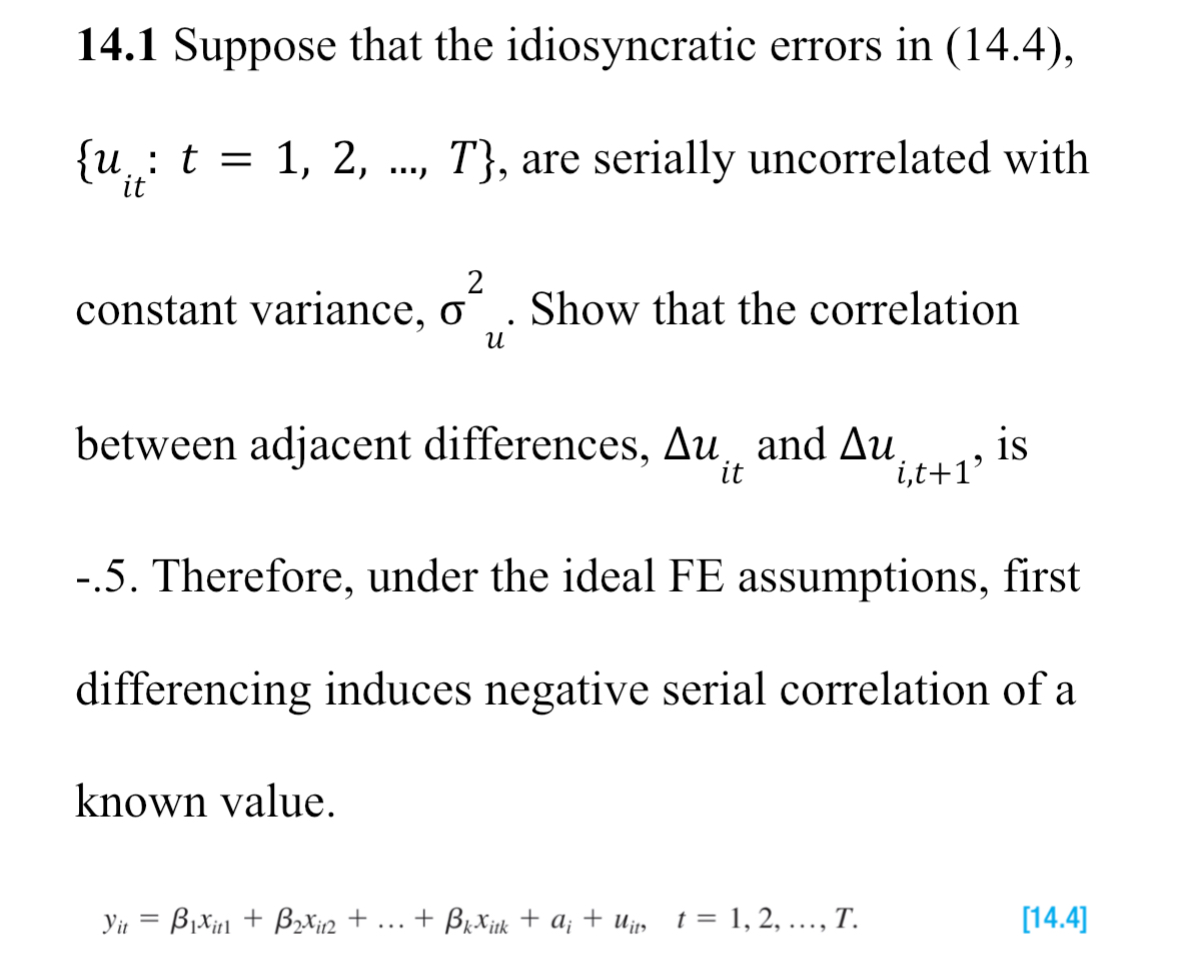 Solved 14.1 ﻿Suppose that the idiosyncratic errors in | Chegg.com