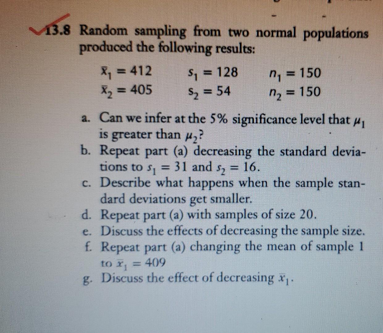 Solved 13.8 Random sampling from two normal populations | Chegg.com
