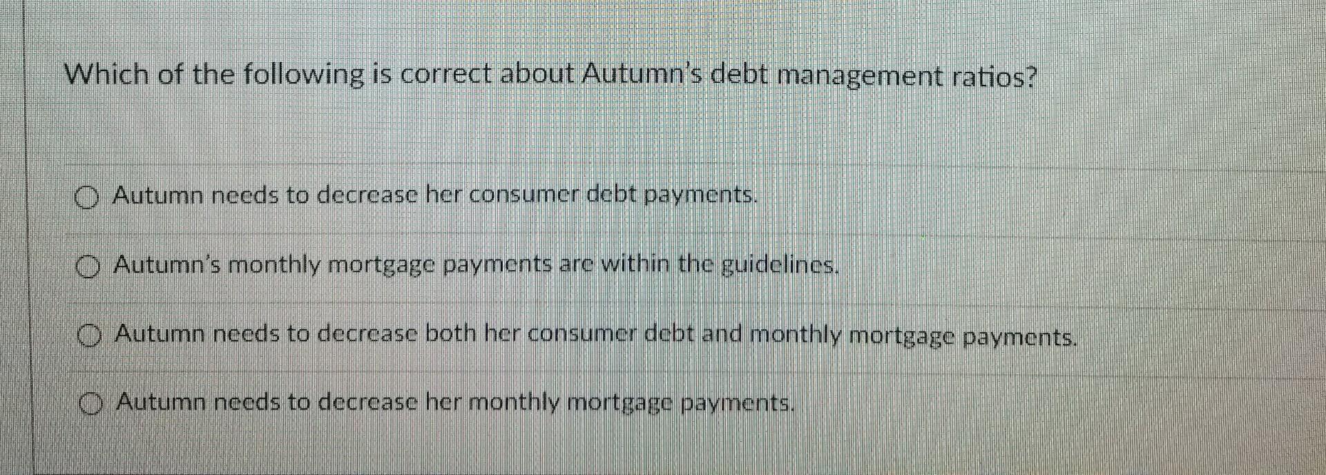 Which of the following is correct about Autumn's debt | Chegg.com