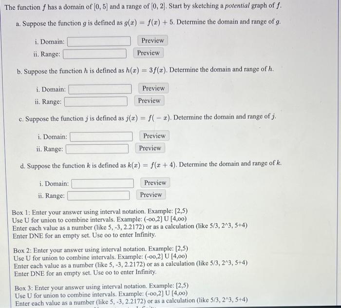 Solved The function f has a domain of [0,5] and a range of | Chegg.com