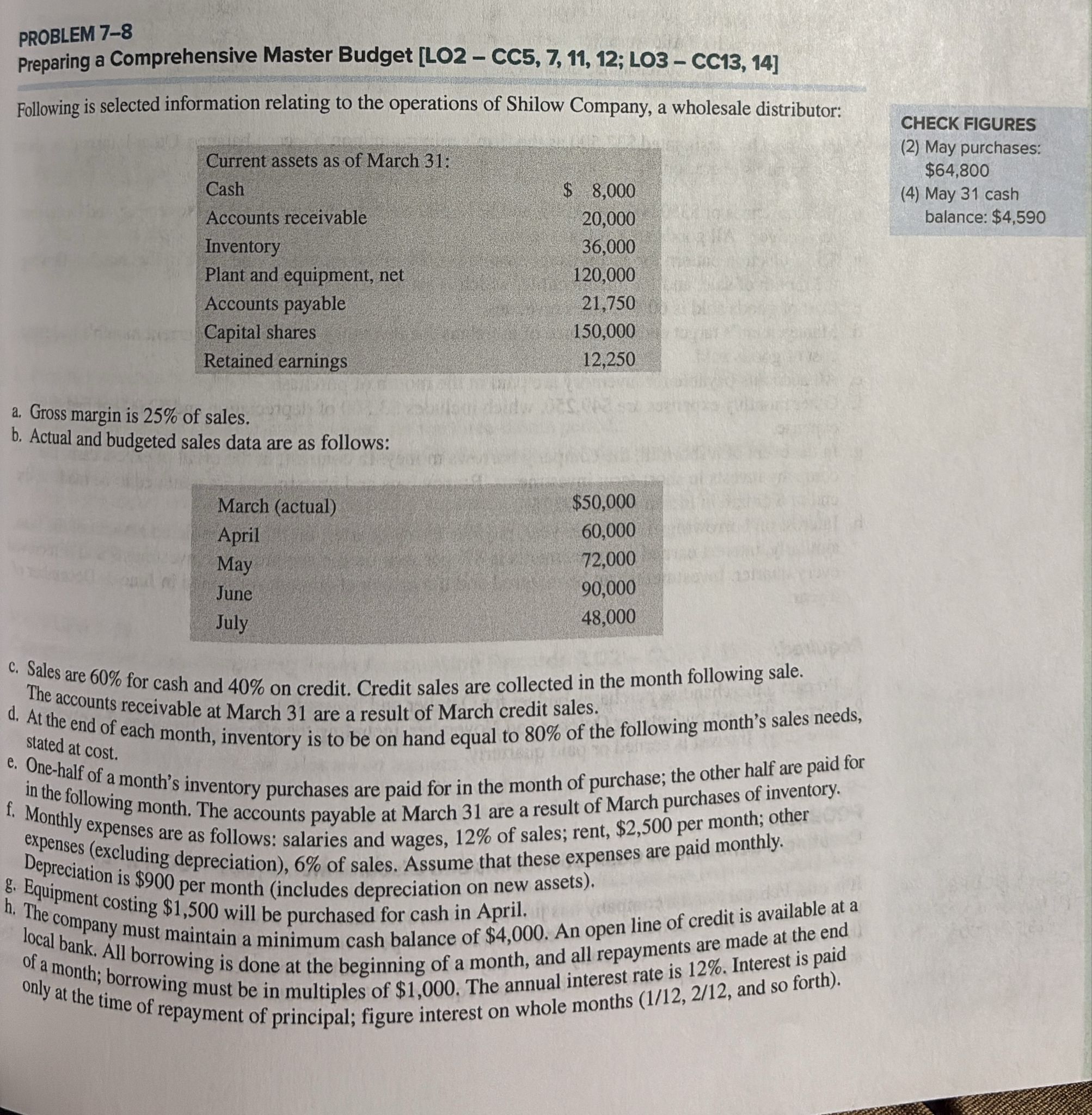 Solved PROBLEM 7-8 ﻿Preparing a Comprehensive Master Budget | Chegg.com