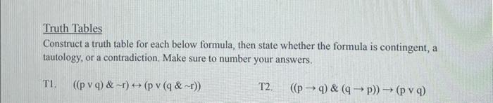 Solved Truth Tables Construct a truth table for each below | Chegg.com