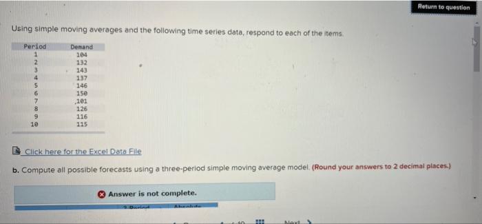 Solved Return to question Using simple moving averages and | Chegg.com