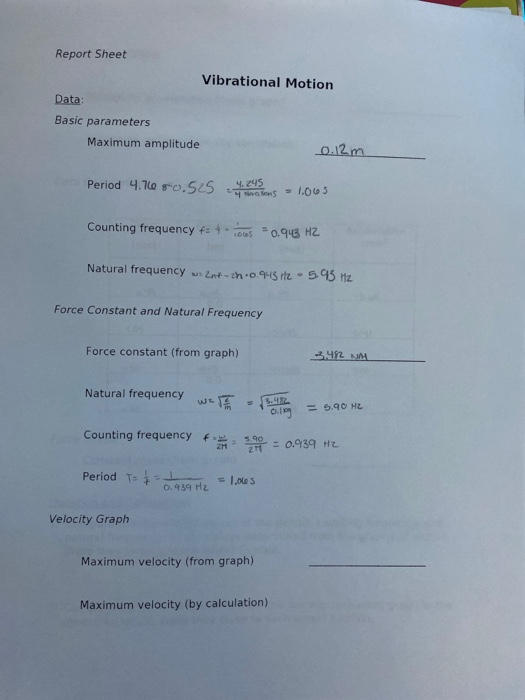 Report Sheet Vibrational Motion Data: Basic | Chegg.com