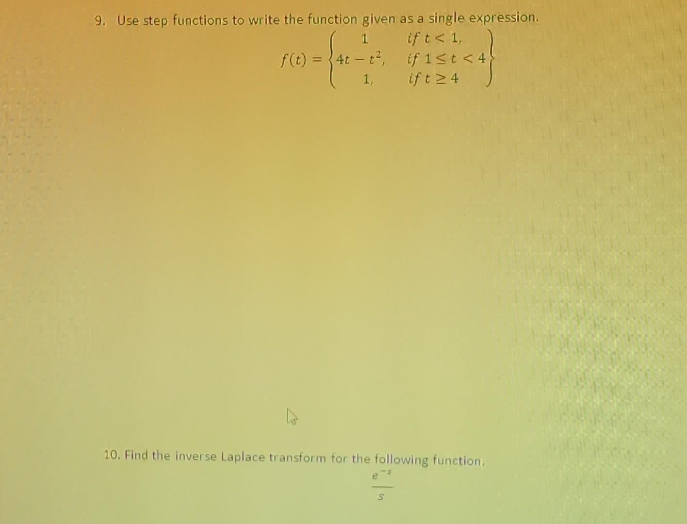 Solved 9 Use Step Functions To Write The Function Given As 0824