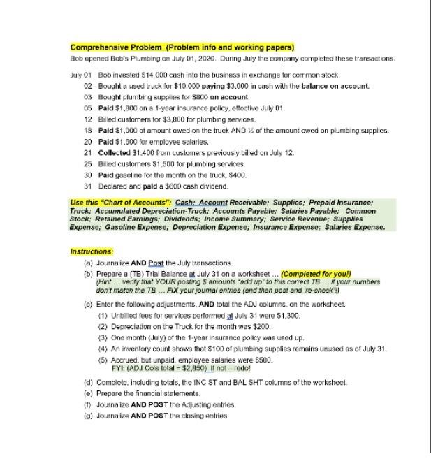 Solved Comprehensive Problem (Problem info and working | Chegg.com