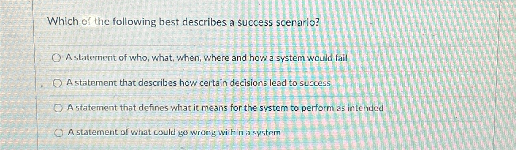 Solved Which of the following best describes a success | Chegg.com