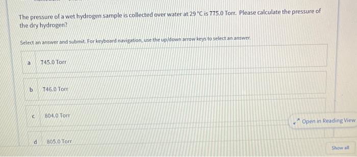 Solved The pressure of a wet hydrogen sample is collected | Chegg.com