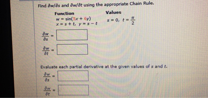 Solved Find Ow/as and aw/at using the appropriate Chain | Chegg.com