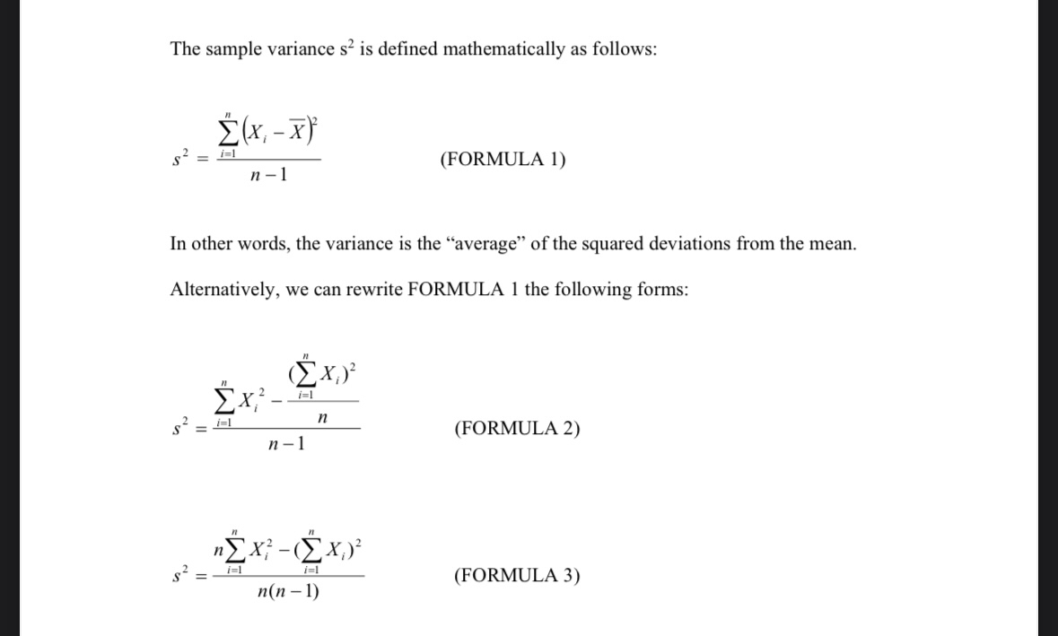 Solved Prove the equivalence of 3 ﻿variance formulas.The | Chegg.com