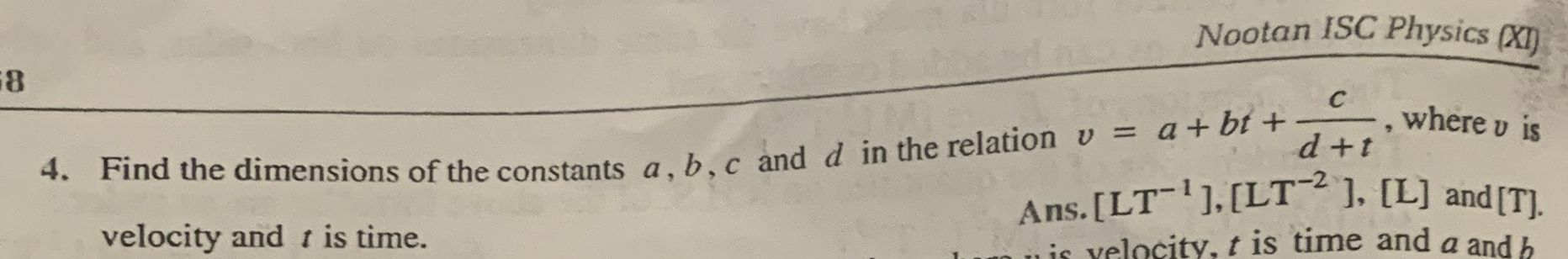 Solved Find the dimensions of the constants a,b,c ﻿and d ﻿in | Chegg.com