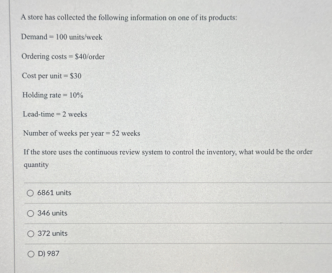 Solved A store has collected the following information on | Chegg.com