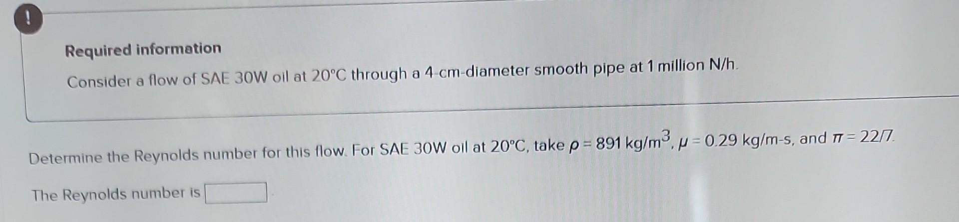 Solved Required information Consider a flow of SAE 30 W oil | Chegg.com