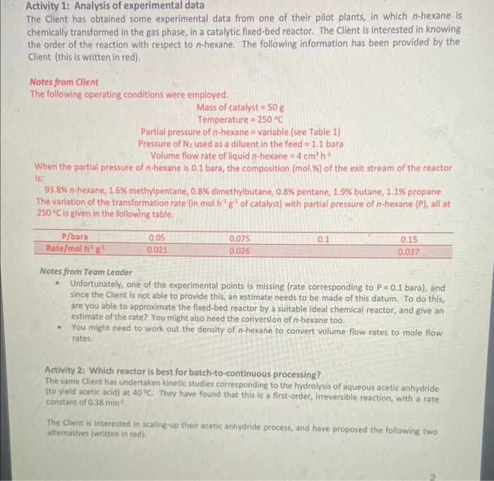 Solved Activity 1: Analysis of experimental data The Client | Chegg.com