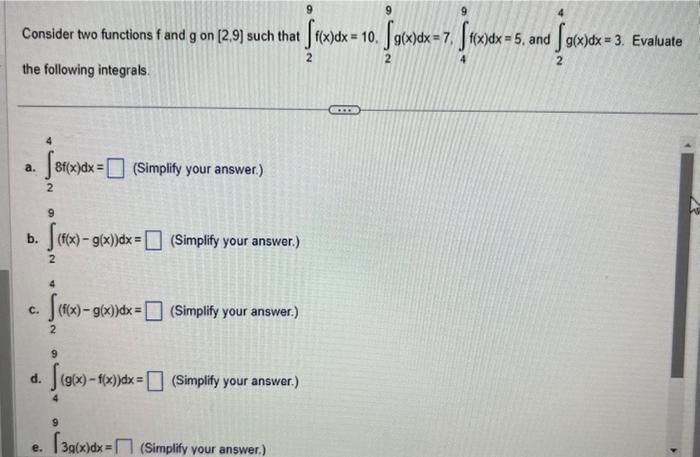 Solved Consider two functions f and g on [2,9] such that | Chegg.com