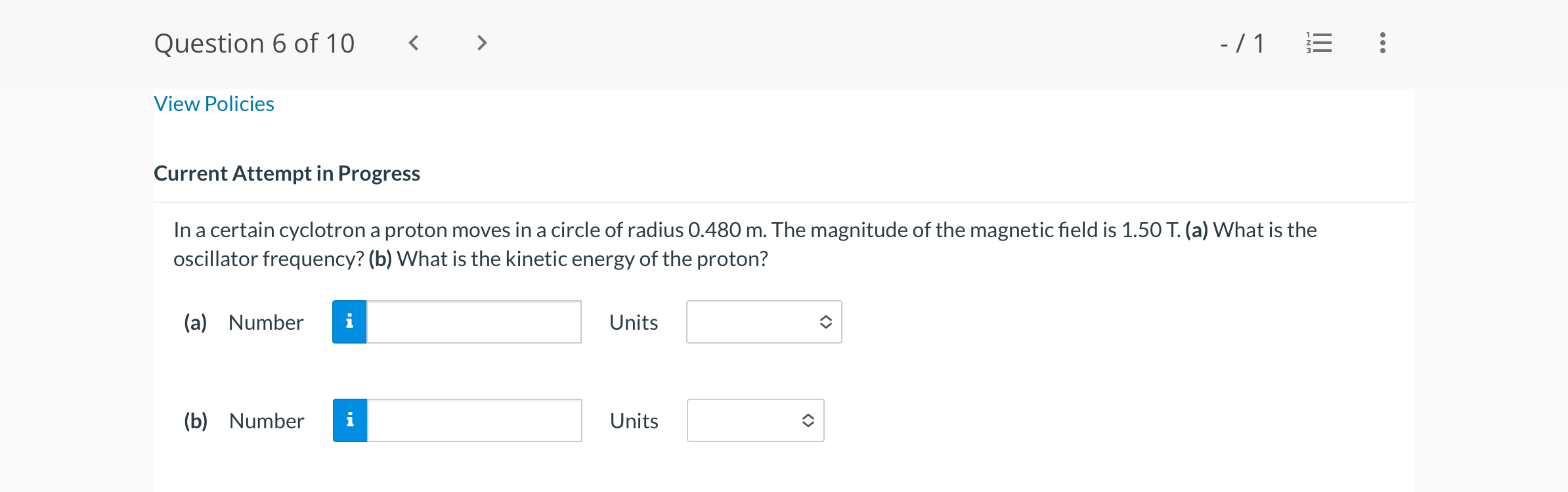 Solved Question 6 ﻿of 10-1vdotsvdots-=View PoliciesCurrent | Chegg.com
