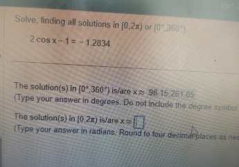 Solved Solve, finding all solutions in [0,2π) ﻿or | Chegg.com