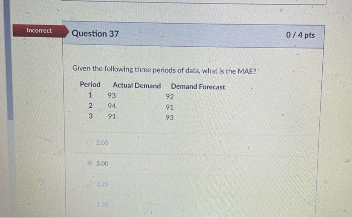 Solved Given the following three periods of data, what is | Chegg.com