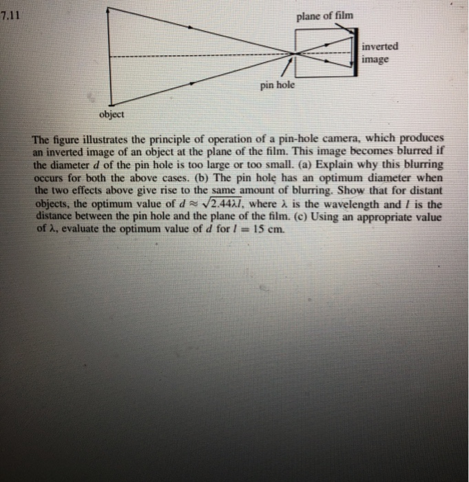 Solved 7.11 plane of film inverted image pin hole object The | Chegg.com