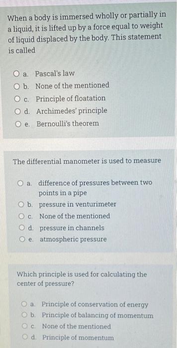 Solved When a body is immersed wholly or partially in a | Chegg.com