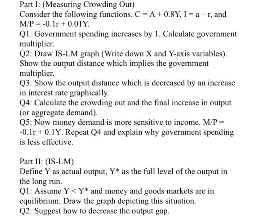 Solved Part I: (Measuring Crowding Out)Consider the | Chegg.com
