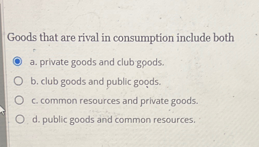 Solved Goods that are rival in consumption include botha. | Chegg.com