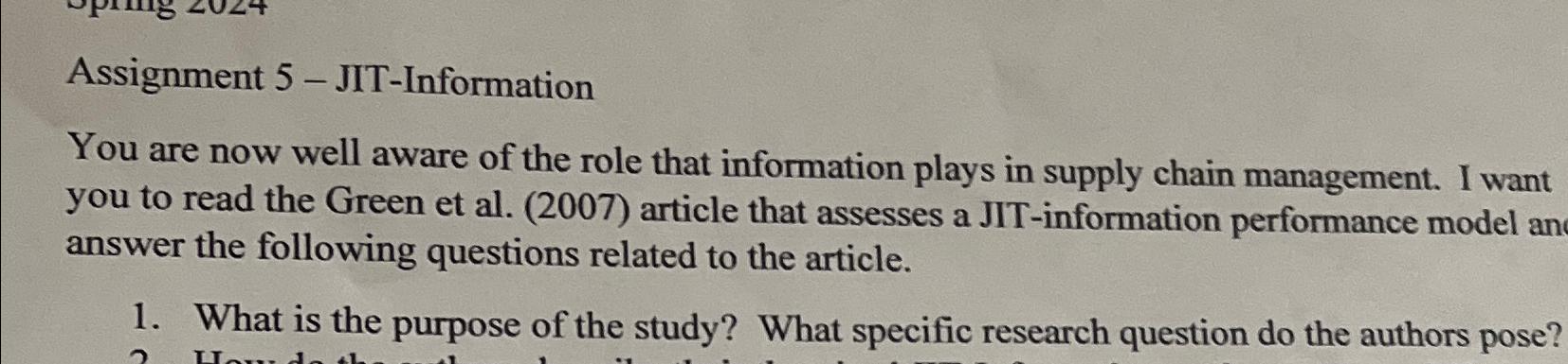 Solved Assignment 5 - ﻿JIT-InformationYou are now well aware | Chegg.com