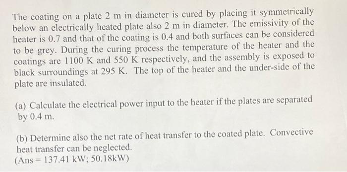 The coating on a plate 2 m in diameter is cured by | Chegg.com