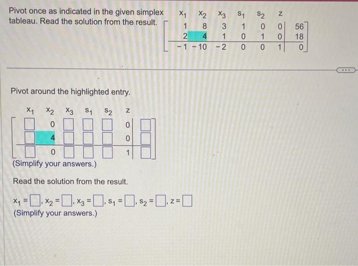 Solved Pivot once as indicated in the given simplex | Chegg.com