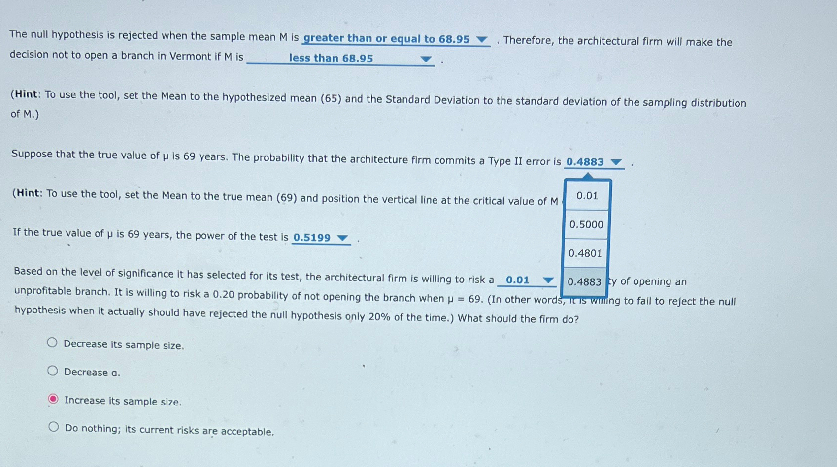 Solved The null hypothesis is rejected when the sample mean | Chegg.com