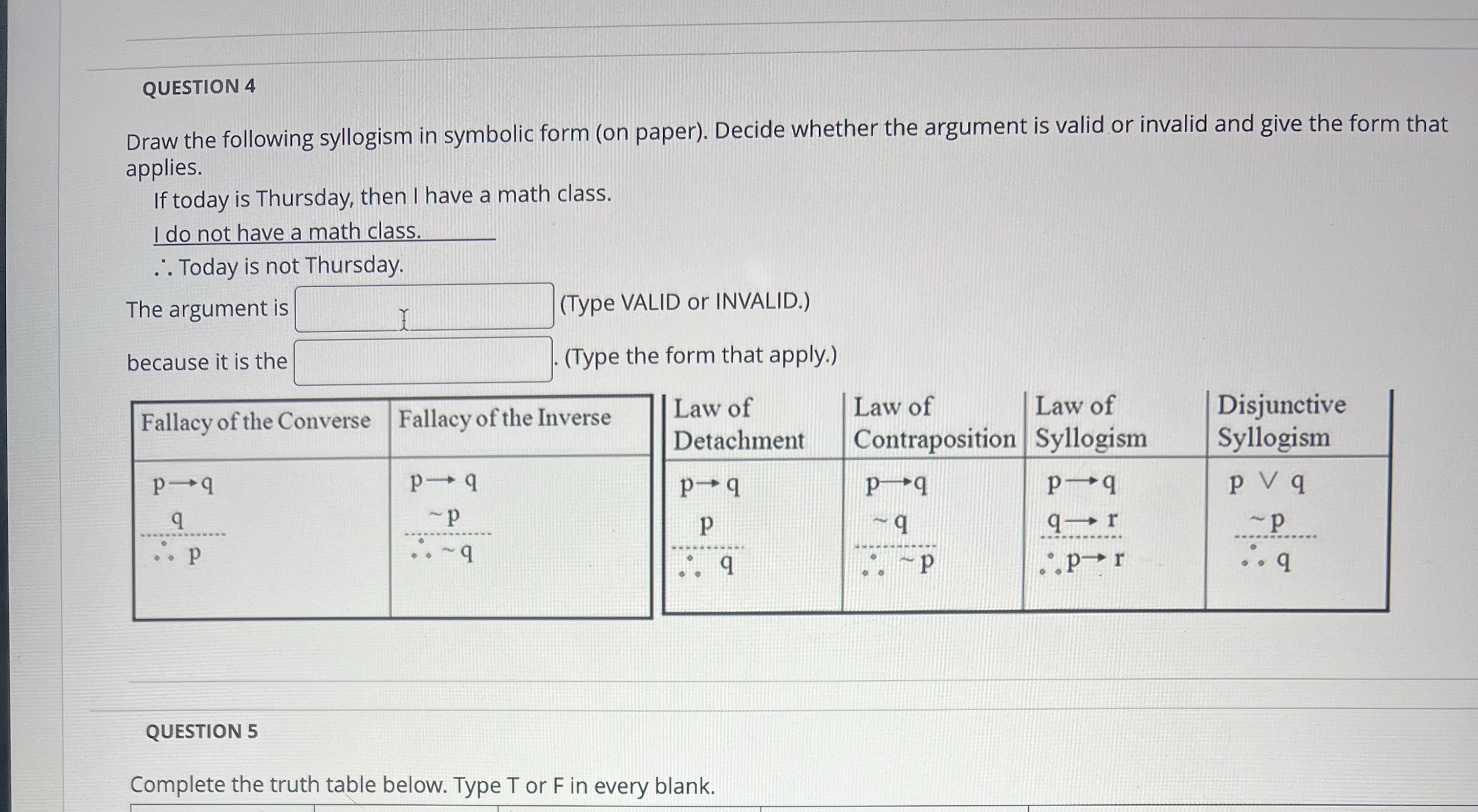 Solved QUESTION 4Draw the following syllogism in symbolic | Chegg.com