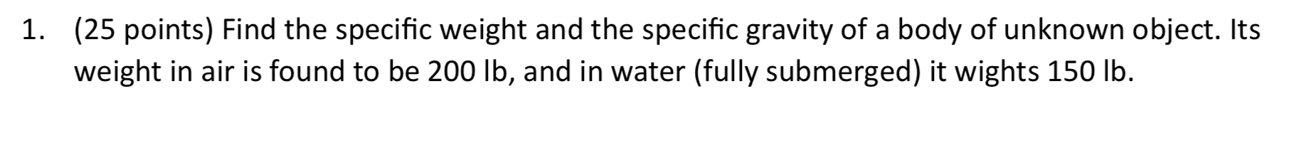 Solved (25 ﻿points) ﻿Find the specific weight and the | Chegg.com