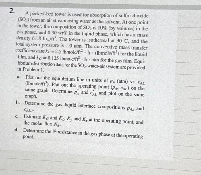 2. A packed-bed tower is used for absorption of | Chegg.com
