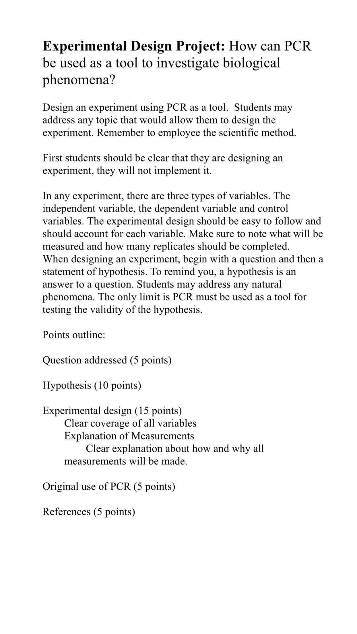 Solved Experimental Design Project: How can PCR be used as a | Chegg.com