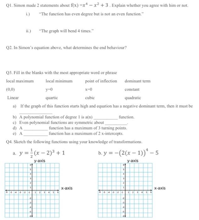 Solved Q5. Use the graph of each polynomial to identify the | Chegg.com