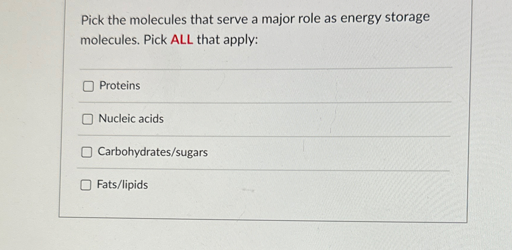 Solved Pick the molecules that serve a major role as energy | Chegg.com