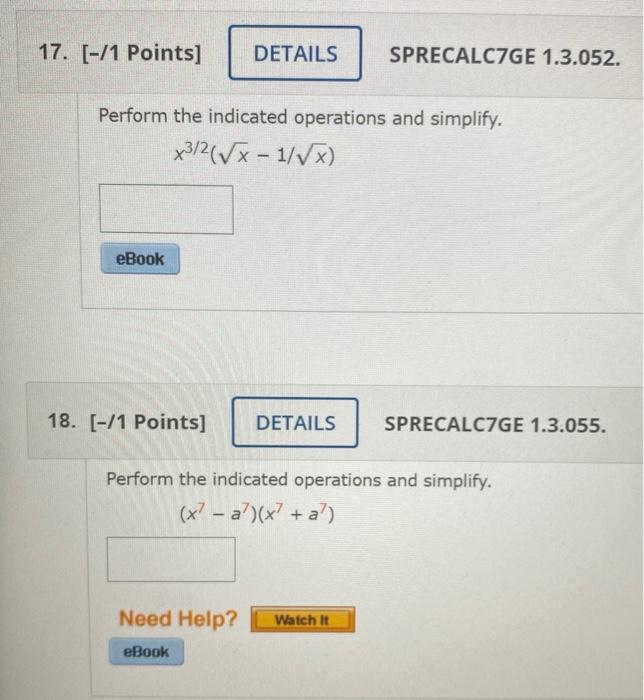Solved Perform the indicated operations and simplify. | Chegg.com