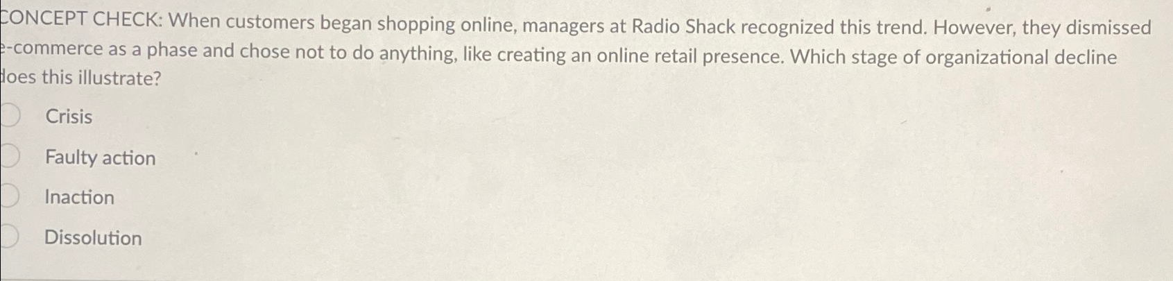 Solved CONCEPT CHECK: When customers began shopping online, | Chegg.com