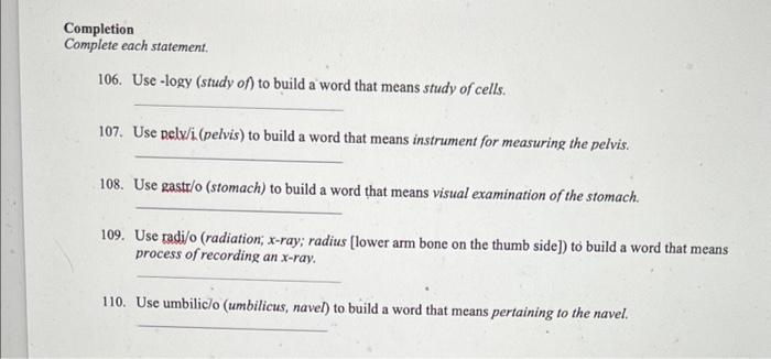 Solved Completion Complete each statement, 106. Use -logy | Chegg.com