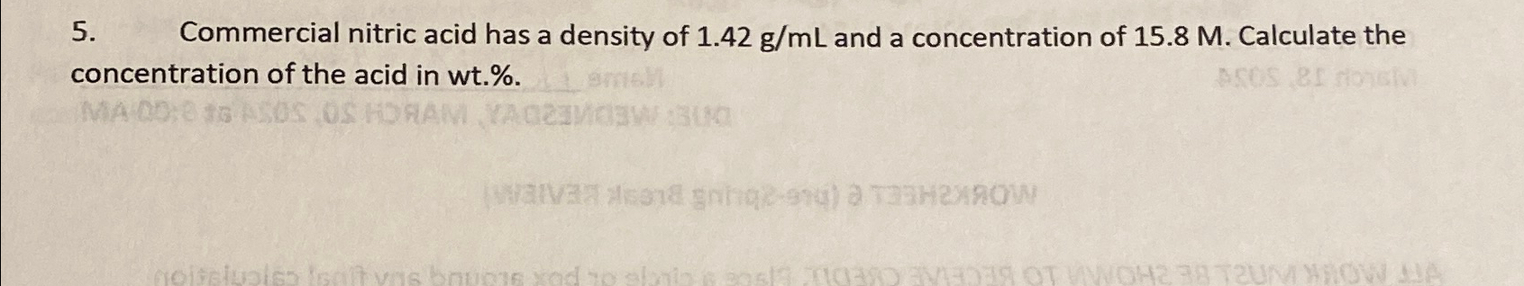 Solved Commercial nitric acid has a density of 1.42gmL ﻿and | Chegg.com