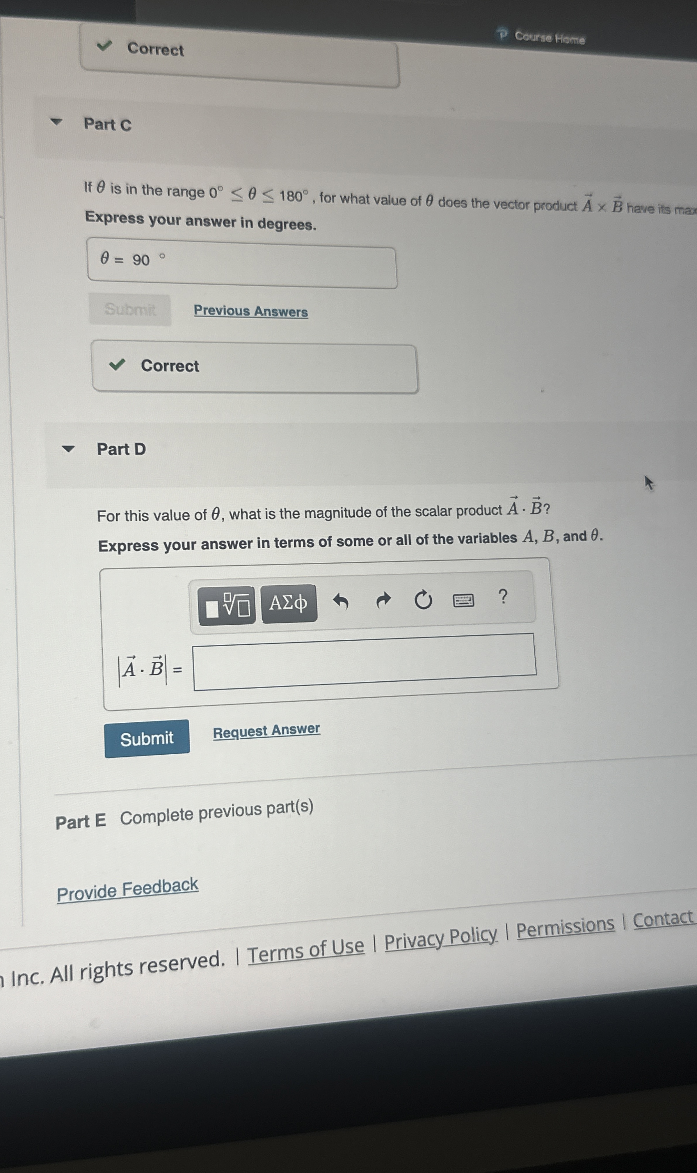 Solved Part CIf θ ﻿is in the range 0°≤θ≤180°, ﻿for what | Chegg.com