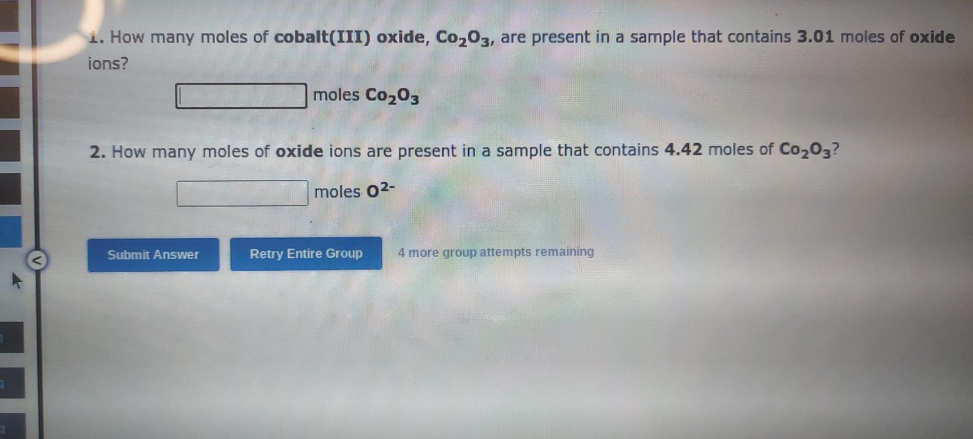 Solved 1. How many moles of cobalt(III) oxide, CO2O3, are | Chegg.com