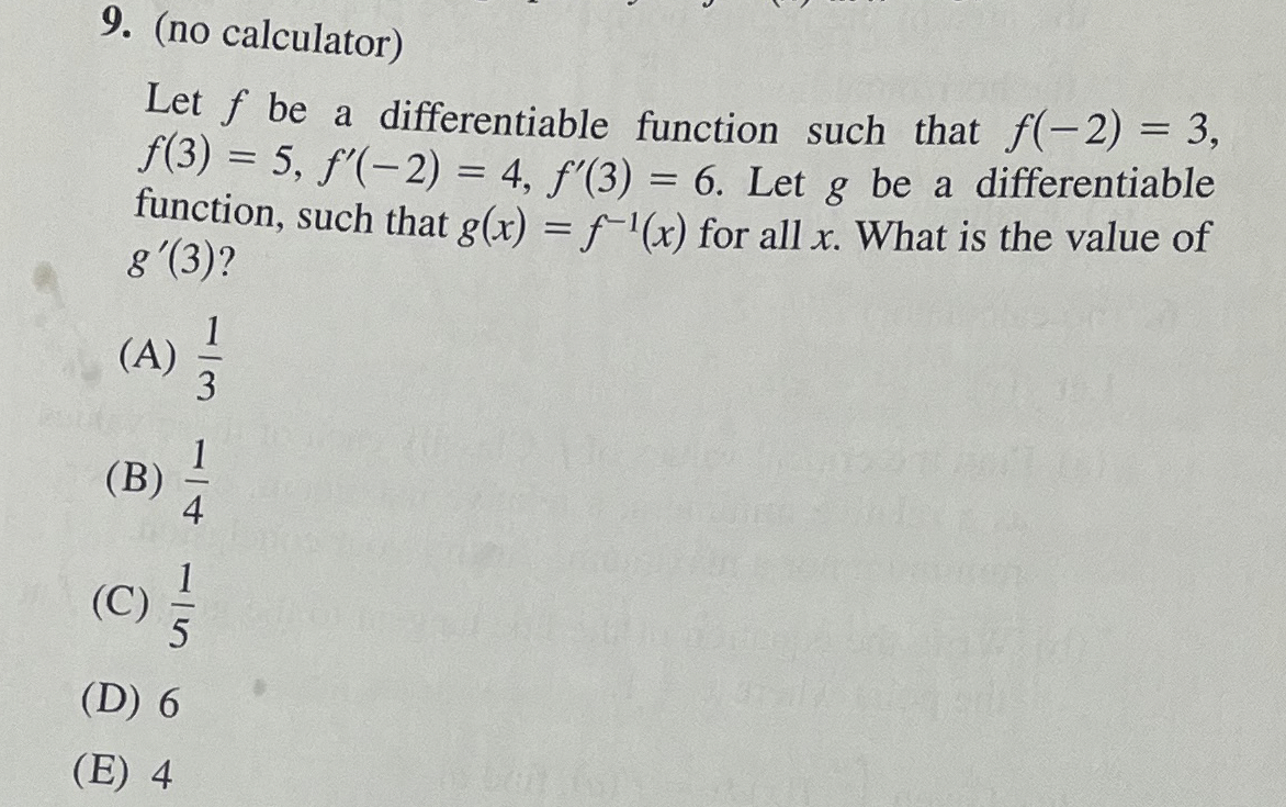 Solved (no calculator)Let f ﻿be a differentiable function | Chegg.com