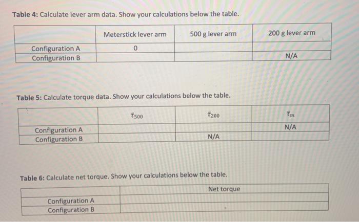 Solved Table 4: Calculate lever arm data. Show your | Chegg.com