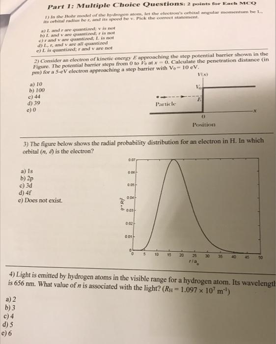Solved Part 1: Multiple Choice Questions: 2 points for Each | Chegg.com