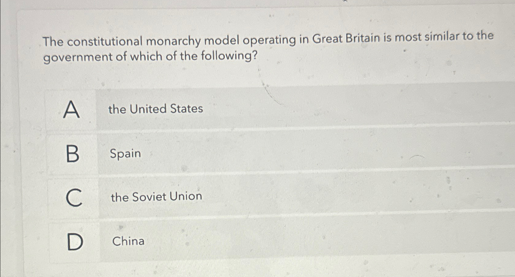 Solved The constitutional monarchy model operating in Great | Chegg.com