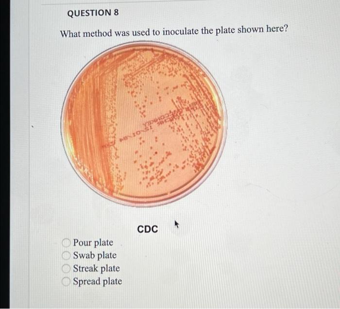 Solved QUESTION 8 What method was used to inoculate the | Chegg.com
